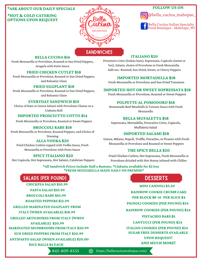 Online Ordering Menu – Bella Cucina